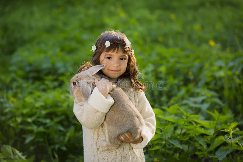 Beautiful Girl with a Rabbit in the Woods Stock Image - Image of ...