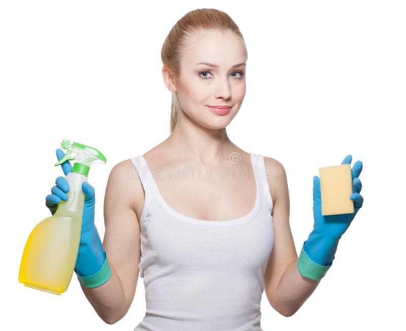 Beautiful Girl with is Ready To Cleaning Stock Photo - Image of working ...
