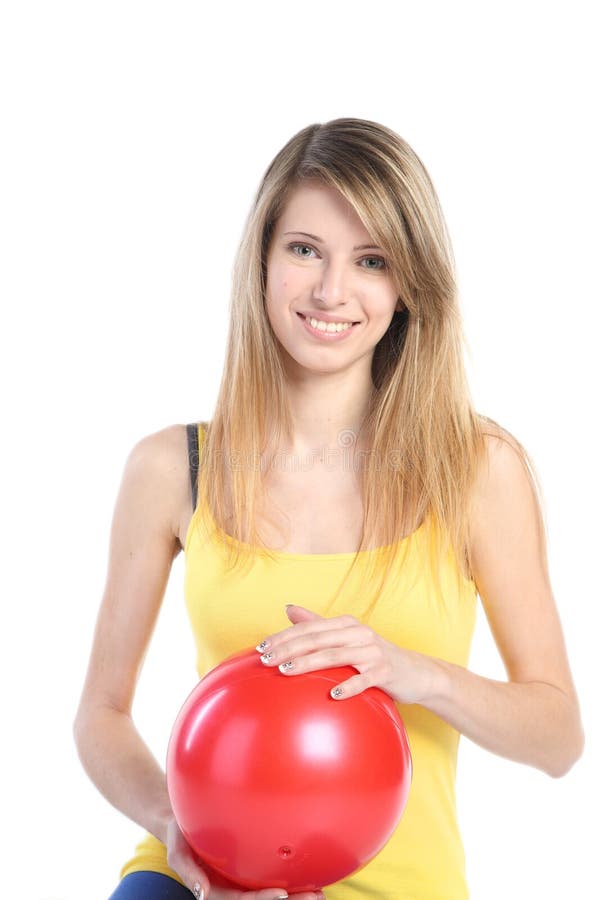 Beautiful Girl, with Red Ball Stock Image - Image of isolated, body ...