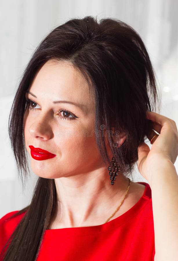 Beautiful girl in red stock photo. Image of white, skin - 51502040