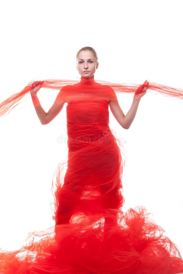 Beautiful Girl in a Red Cloth Stock Image - Image of female, artistic ...