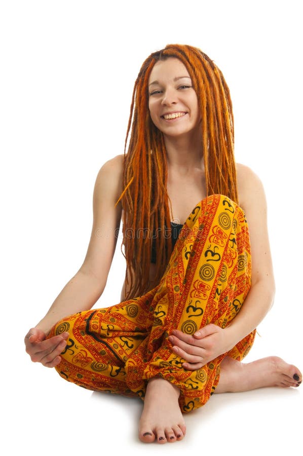 Beautiful Girl with Red Dreadlocks Isolated on White Stock Photo ...