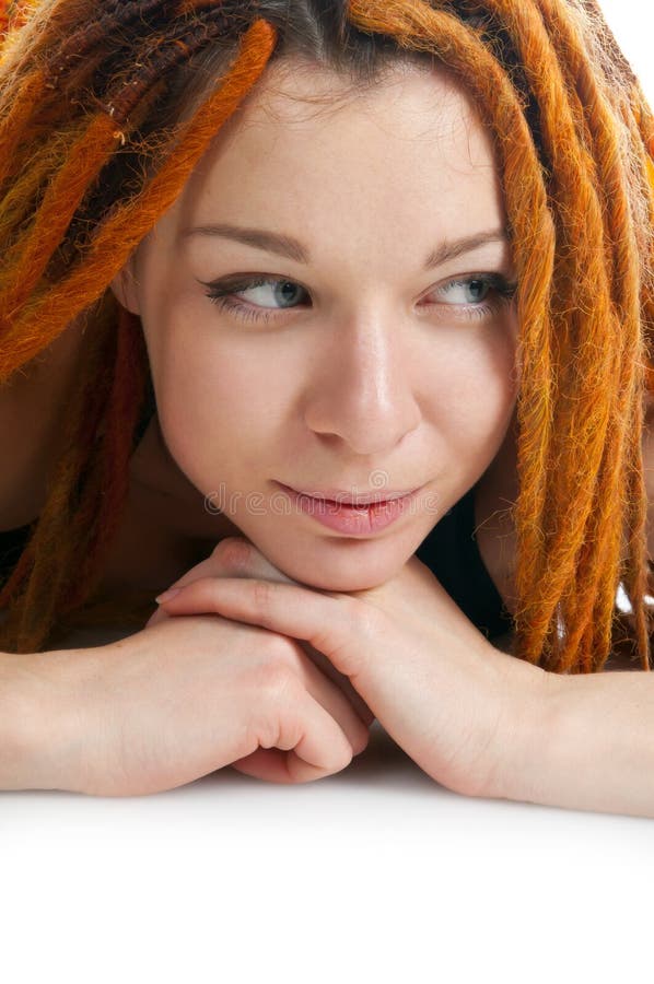 Beautiful Girl with Red Dreadlocks Isolated on White Stock Photo ...