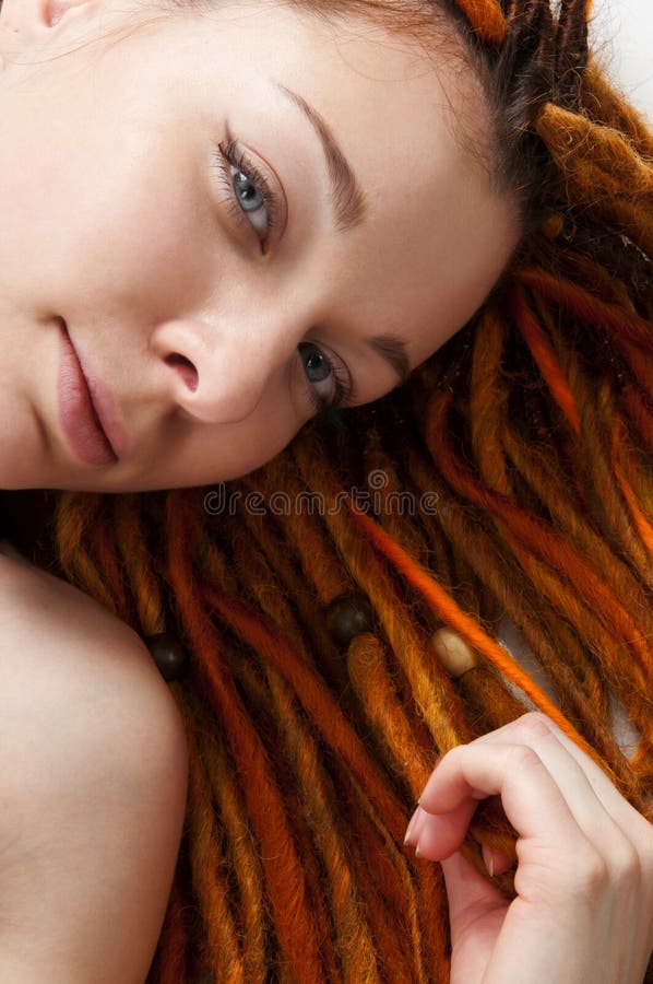 Beautiful Girl with Red Dreadlocks Isolated on White Stock Photo ...