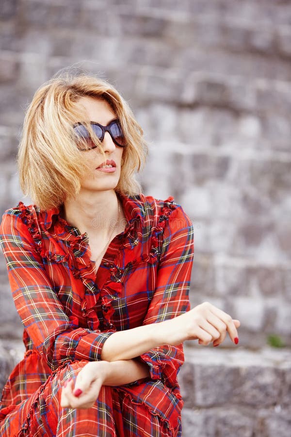 Beautiful Girl in a Red Dress Stock Image - Image of fashion, beach ...