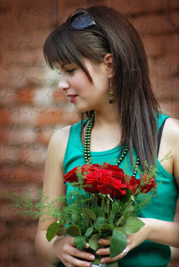 Beautiful Girl with Red Roses Stock Image - Image of sunglasses ...