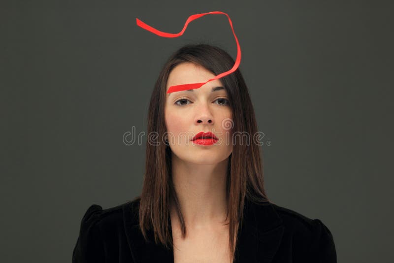 Girl with a red strip stock image. Image of young, woman - 29831095