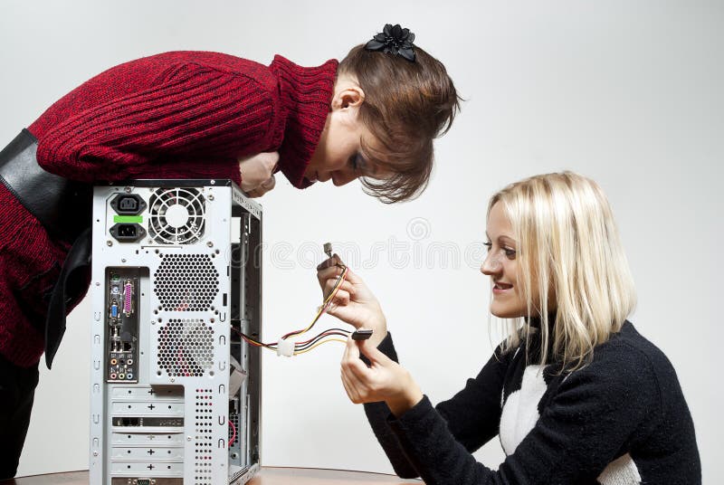 Beautiful Girl Repairing the System Unit Stock Photo - Image of failure ...