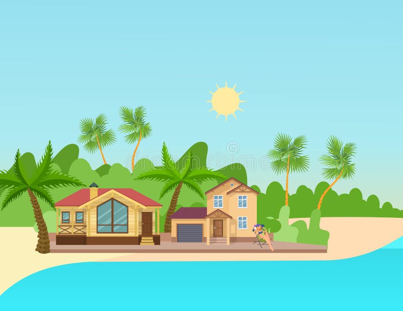 Girl Sunbathes Lying On A Sun Lounger On The Beach Stock Vector