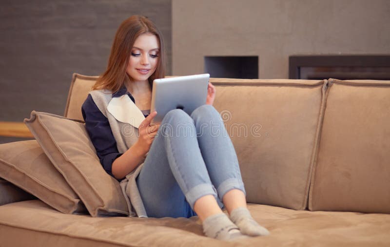 Beautiful Girl Resting on a Chic Couch Stock Photo - Image of relax ...
