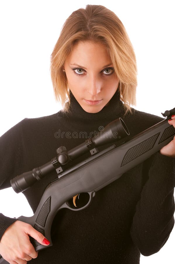 Girl with rifle stock photo. Image of girl, isolation - 17622930