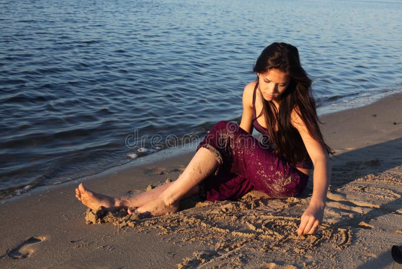 The Beautiful Girl on River Bank Stock Photo - Image of lifestyle ...