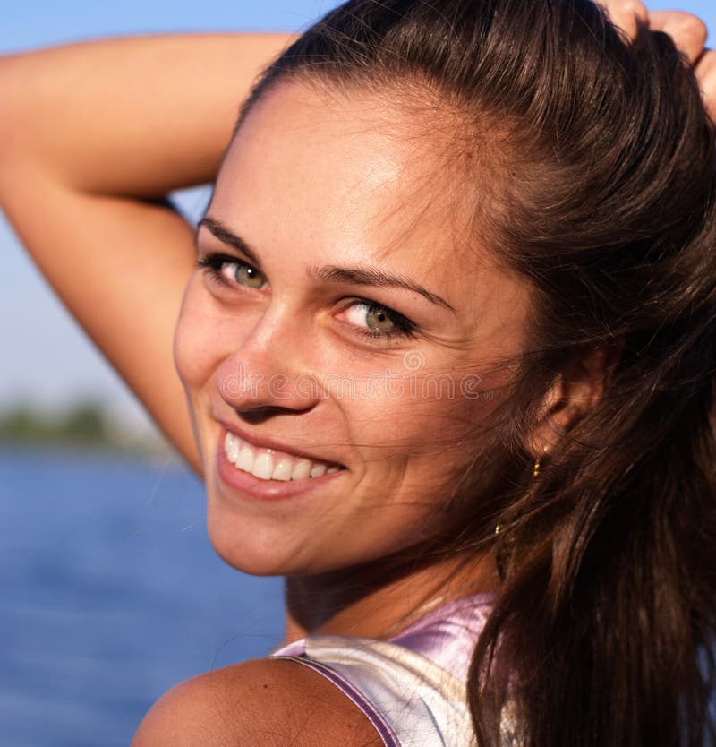 Beautiful Girl on the River Looking Stock Image - Image of evening ...