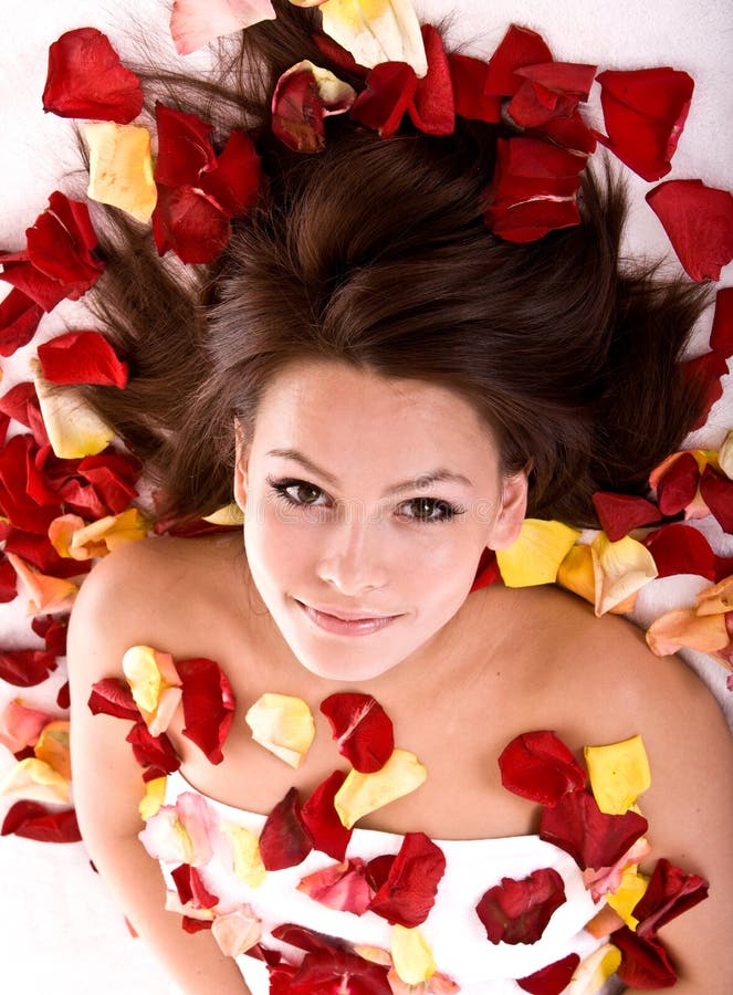 Beautiful Girl in Rose Petal. Stock Image - Image of looking, care ...