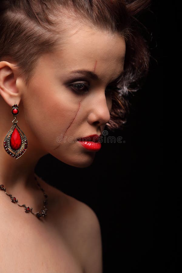 Beautiful Girl with a Scar on Face and Shoulder Stock Photo - Image of ...