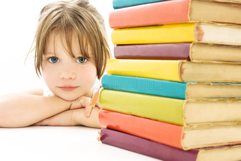Beautiful Girl with School Books on the Table. Stock Image - Image of ...