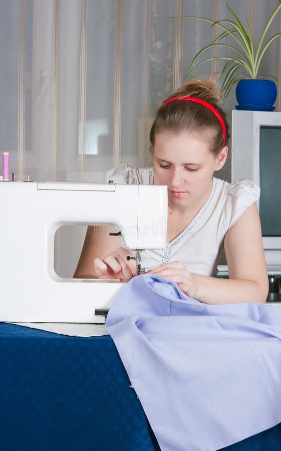 Beautiful girl sewing stock image. Image of needle, machine - 12147625