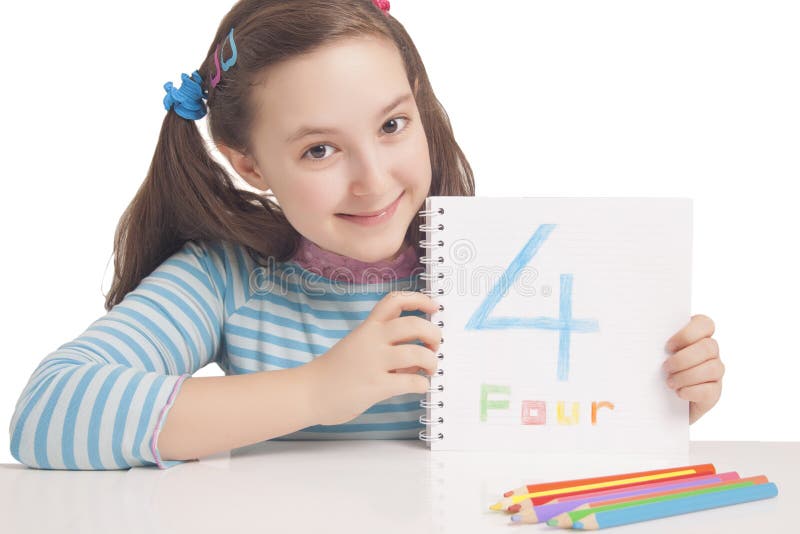 Beautiful Girl Showing Number Four Stock Image - Image of education ...