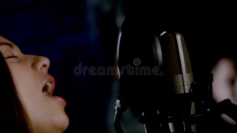 Beautiful Girl Sings in a Recording Studio Stock Photo - Image of ...