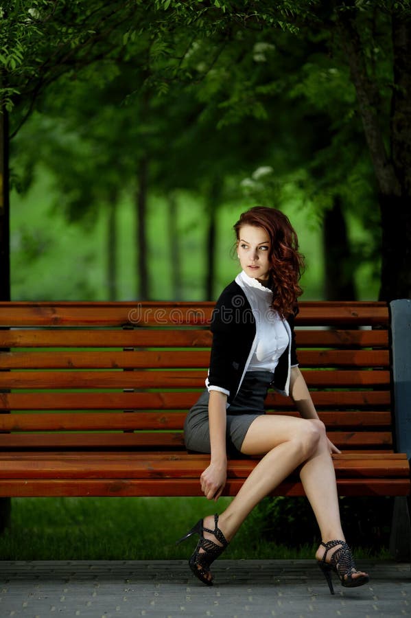 Beautiful Girl Sitting on Bench Stock Image - Image of cute, model ...