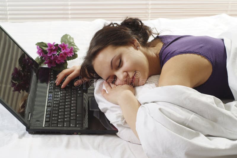 Beautiful Girl Sleeping with Laptop Stock Photo - Image of portrait ...