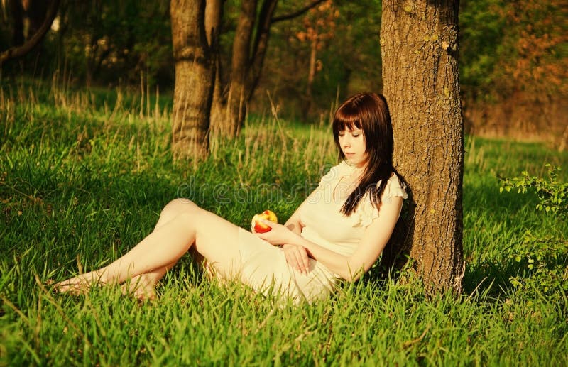Beautiful Girl Sleeping Under the Tree Stock Image - Image of brunette ...