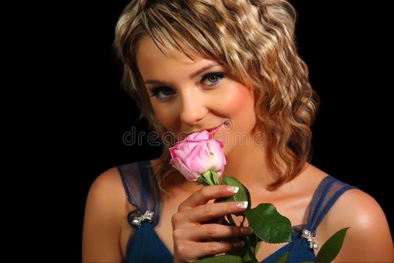 Beautiful Girl Smelling Roses Stock Image - Image of evening, beauty ...