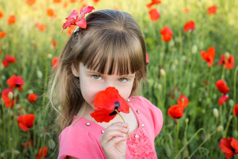 Beautiful Girl Smells the Flower Stock Image - Image of adolescence ...