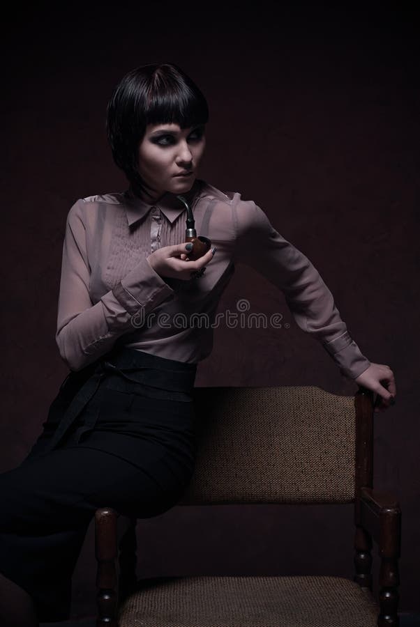 Beautiful Girl Smoking Pipe Stock Image - Image of brunette, habit ...