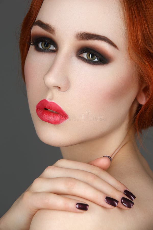 Beautiful Girl With Smoky Eyes And Red Lips Stock Image Image Of Eyes