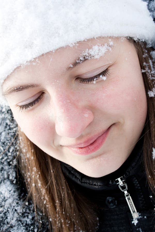 Beautiful girl in snow. stock image. Image of girl, close - 18234957