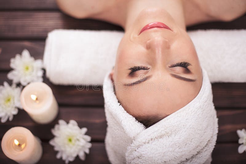 Beautiful girl at spa stock image. Image of care, leisure - 63493403
