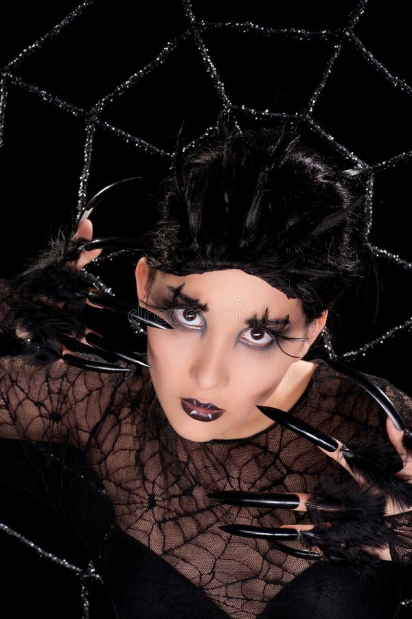 Beautiful Girl with Spider Makeup Stock Image - Image of halloween ...