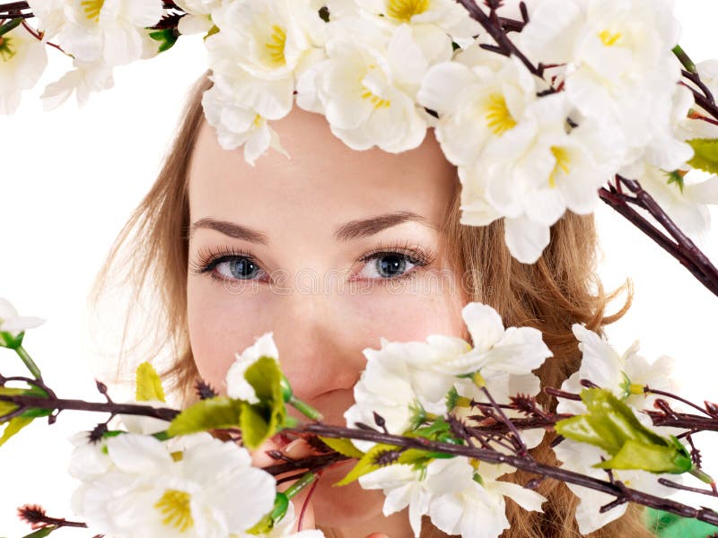 Young Female Face with Flowers Stock Photo - Image of beauty, nature ...