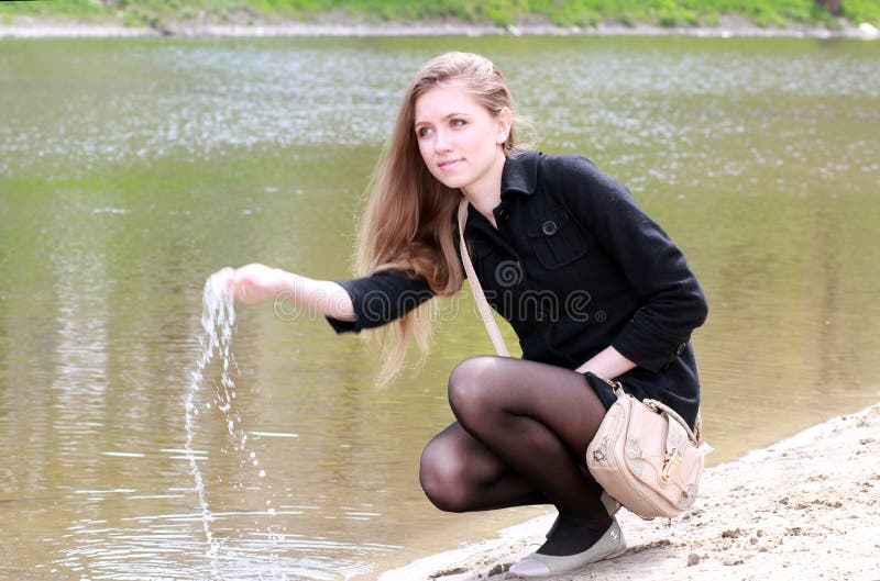 Beautiful Girl and Spring at the River Stock Image - Image of beautiful ...