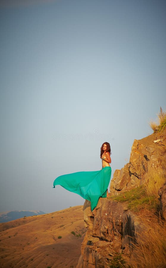 Beautiful Girl Standing on a Precipice Stock Image - Image of solitude ...
