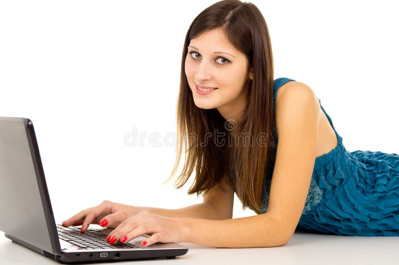 Beautiful Girl Student Studying at a Laptop Stock Photo - Image of ...