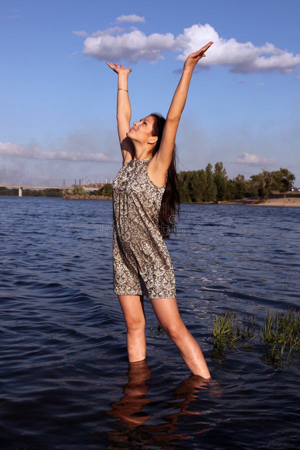 Beautiful Girl at Sunset Time Stock Photo - Image of glow, dress: 10443426