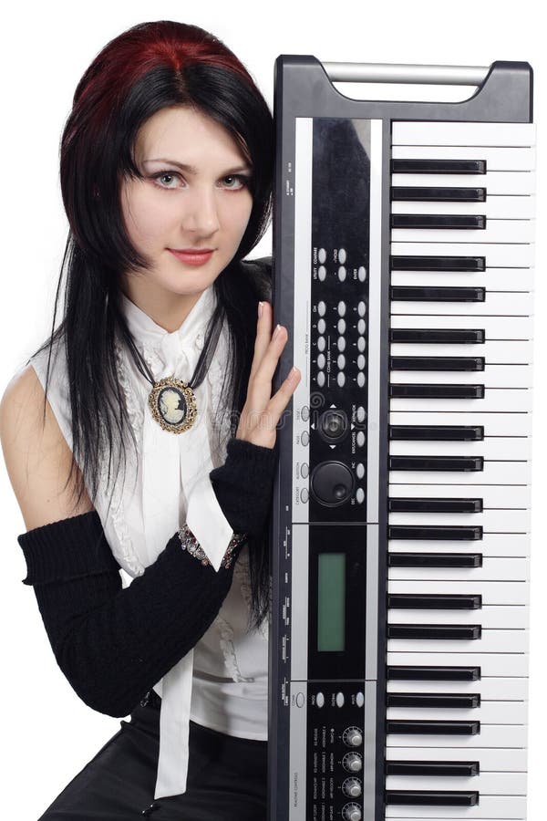 Beautiful Girl with Synthesizer Isolated Stock Image - Image of face ...