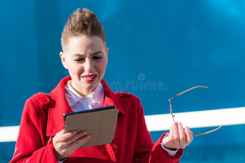 Beautiful Girl with a Tablet Posing Sunny Day Stock Photo - Image of ...