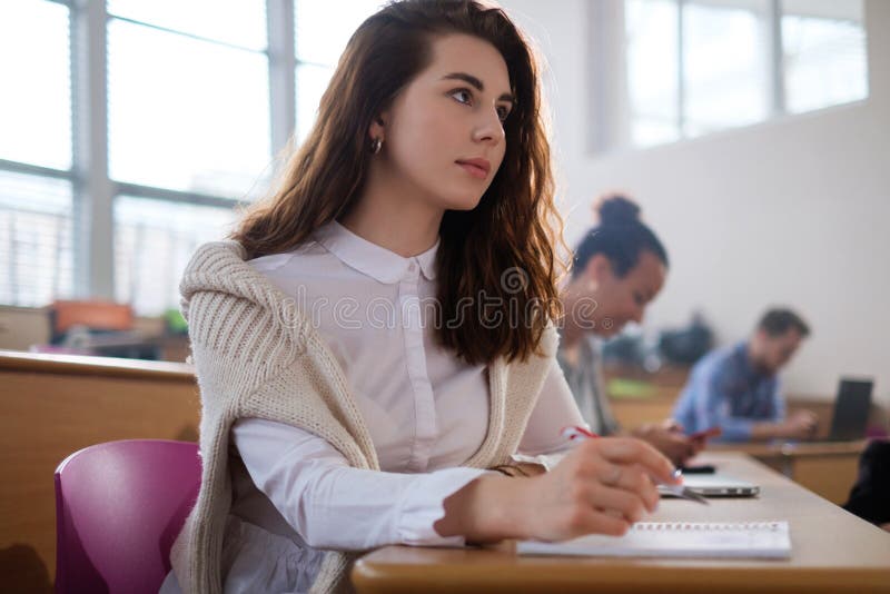 Beautiful Girl Taking Notes in Multinational Group of Students in an ...