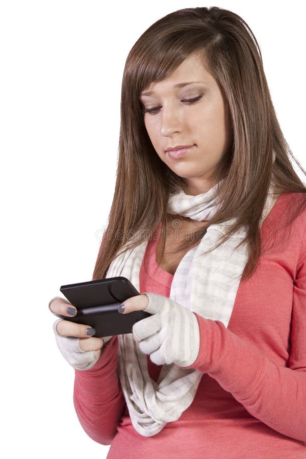 Beautiful Girl Texting on a White Bakground Stock Photo - Image of ...