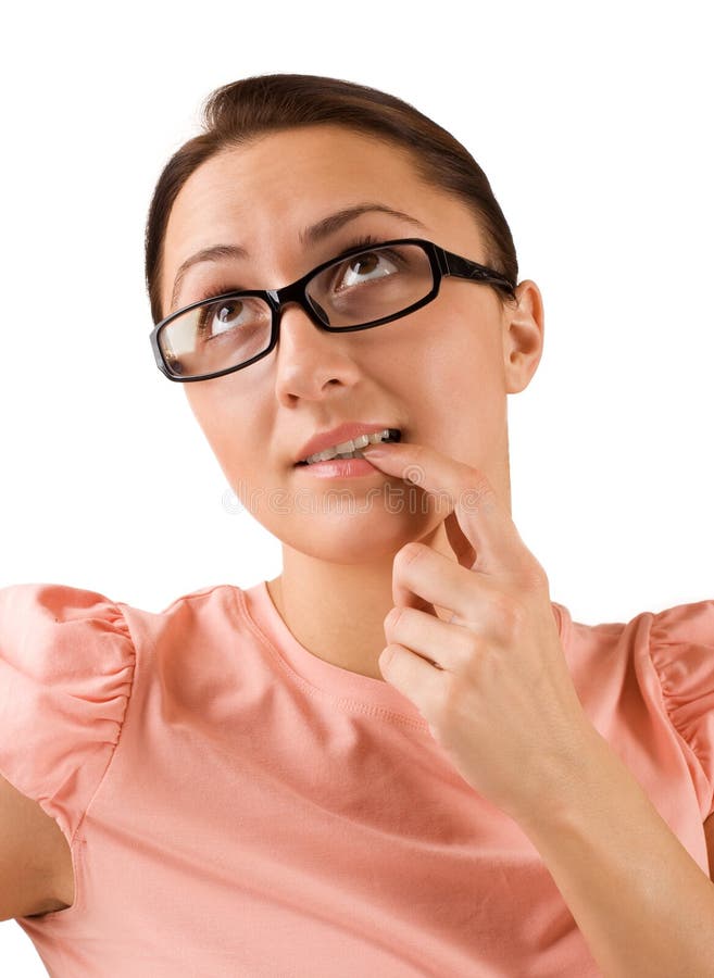 Beautiful girl thinking stock image. Image of glasses - 17019859