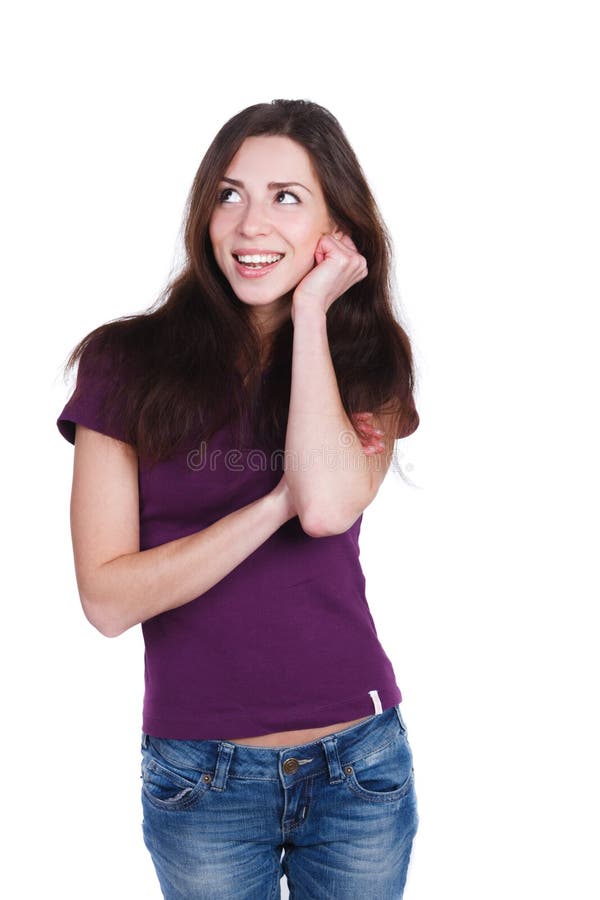 Beautiful girl thinking stock photo. Image of white, beauty - 52166624