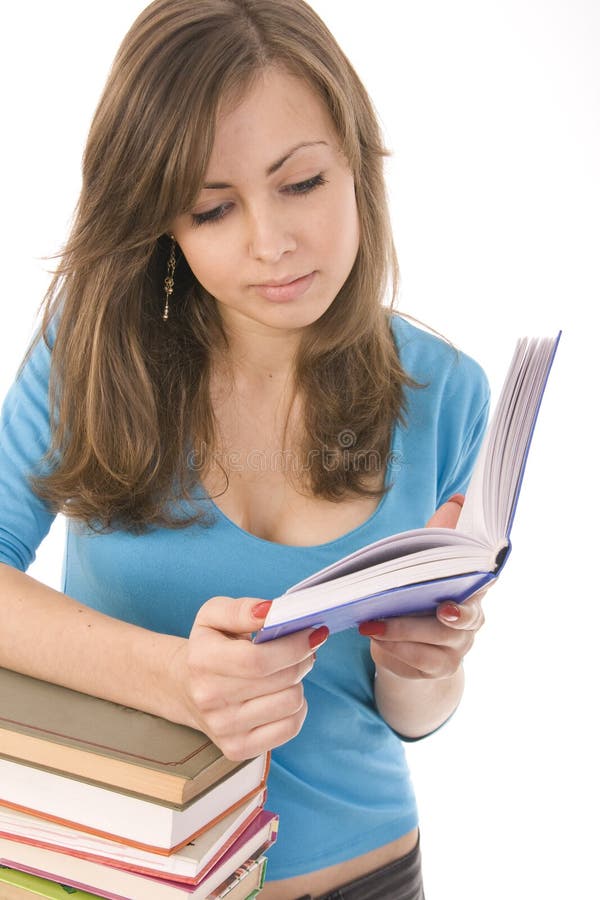 Beautiful Girl Thoughtfully Reading a Book Stock Photo - Image of rest ...