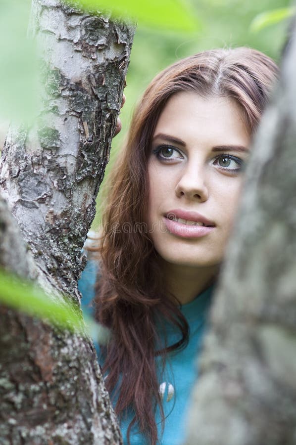 Beautiful girl and tree stock image. Image of adult, happy - 23291027