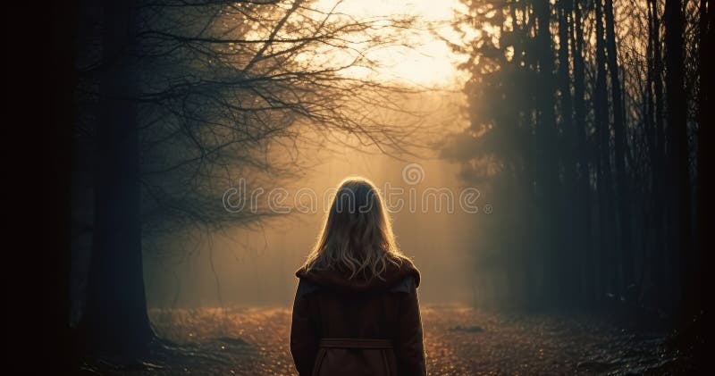 A Beautiful Girl Turned Back in Forest Generative AI Stock Illustration ...