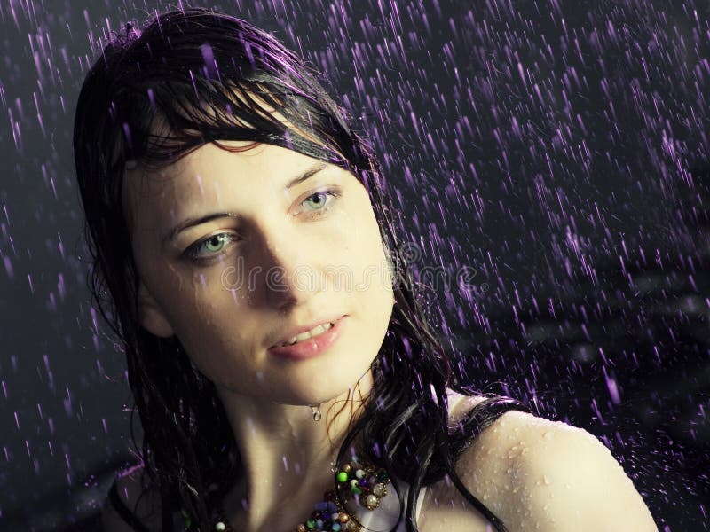 Beautiful Girl Under a Rain Stock Photo - Image of leisure, beauty ...