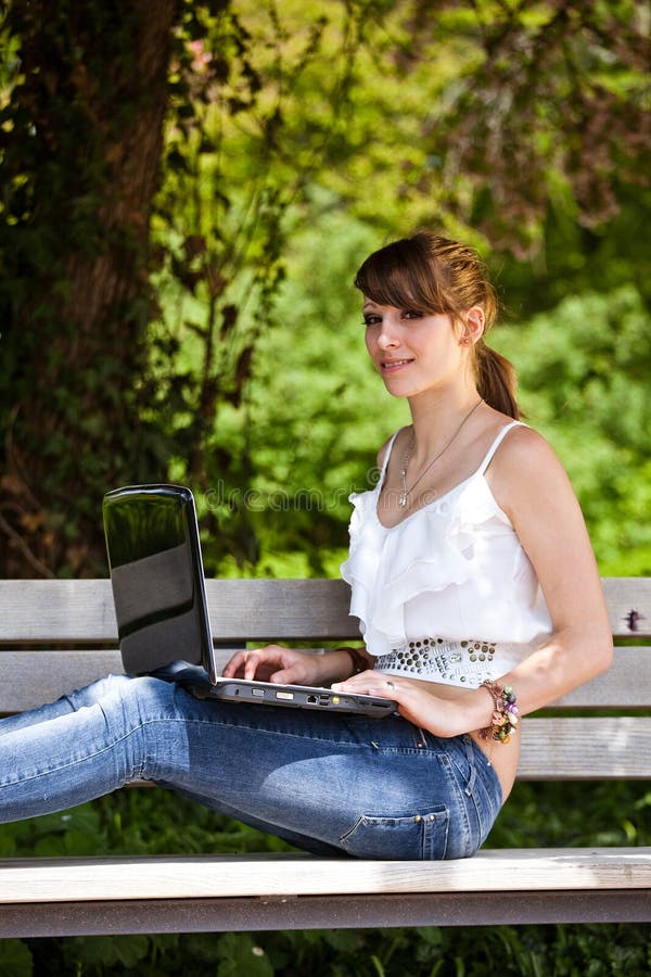 Beautiful Girl Using Laptop Stock Image - Image of playing, lifestyle ...