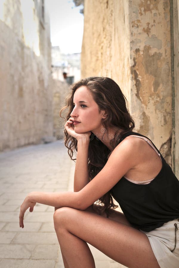 Beautiful Girl Waiting Someone Stock Image - Image of rock, woman: 46379235